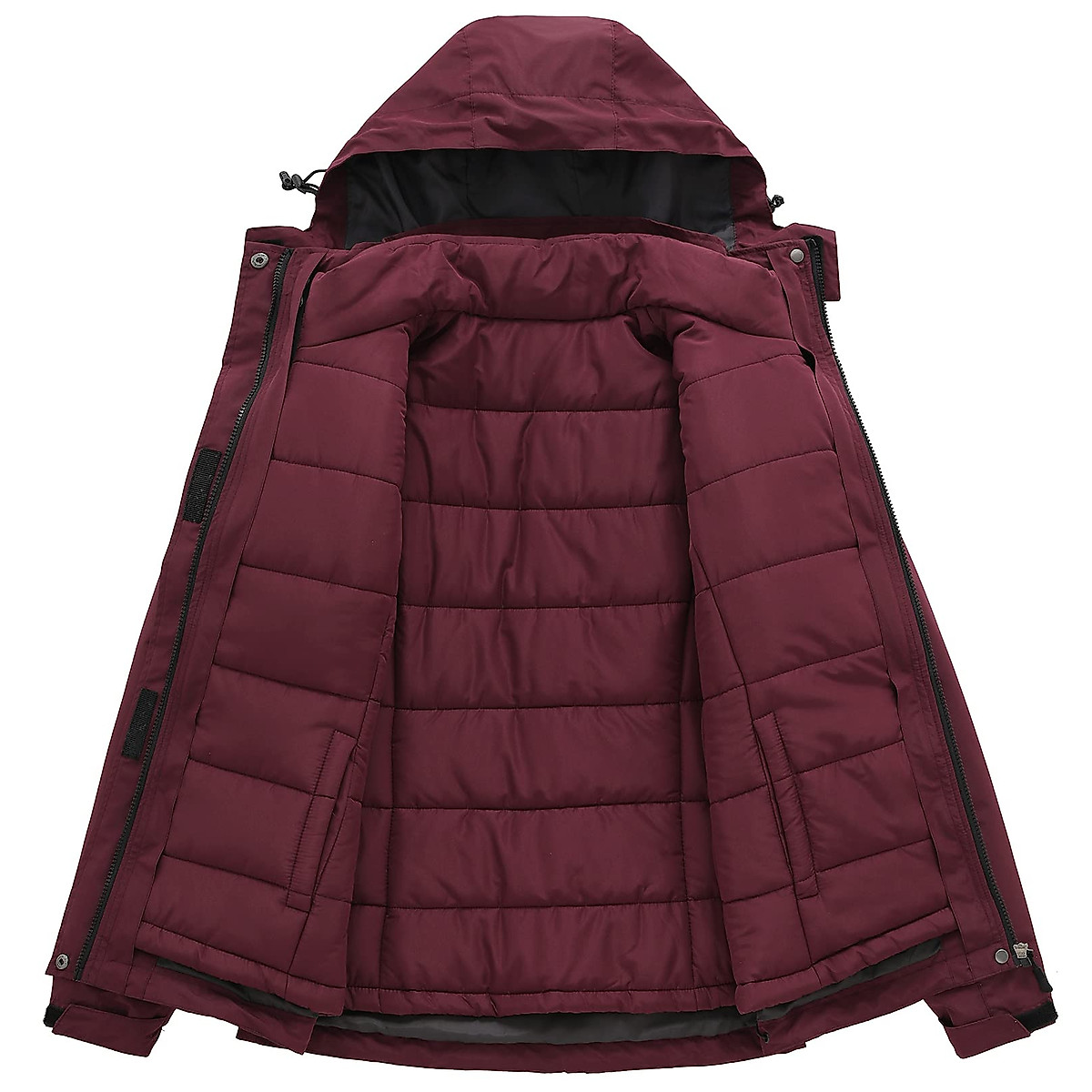 PTSOC Women's 3 in 1 Waterproof Ski Jacket Warm Winter Snow Coat Windproof Hooded Snowboarding Raincoat Wine Red Small