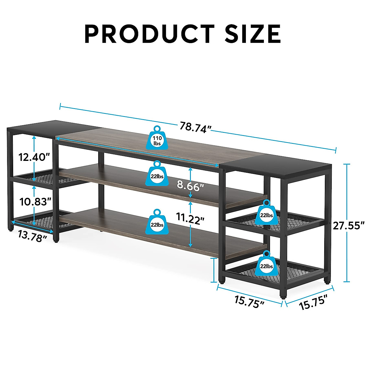 Tribesigns 78 Inch TV Stand for TVs up to 85 Inch, Media Entertainment Center Console Table, Industrial 3-Tier TV Console Table with Storage Shelves for Living Room, Entertainment Room