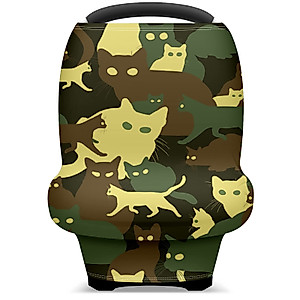Baby Car Seat Stroller Covers Camouflage Ghost Cat Kitten Camo Nursing Cover Breastfeeding Scarf Soft Breathable Stretchy Infant Car Canopy Coverage Carseat Cover for Boys and Girls Multi Use