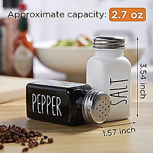 Bivvclaz Salt and Pepper Shakers Set, Cute Glass Spice Shaker with Stainless Steel Lid, Black and White Kitchen Table Decor and Accessories for Counter, for Kitchen Wedding Gifts, 2.7oz Each