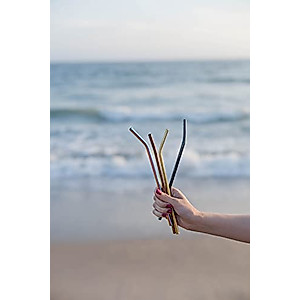 Ello Impact Stainless Steel Reusable Straws with Cleaning Brush, 4 Piece, Metallics
