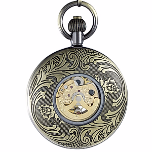 OGLE Waterproof Bronze Train Chain Large Digital Noctilucence Fob Self Winding Automatic Skeleton Mechanical Pocket Watch