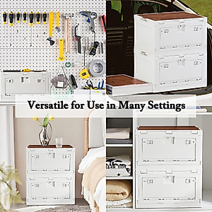 VECELO Collapsible Storage Bins with Lids, 55 Qt Large Foldable Plastic Box with Handles, Foldable Folding Camping Box with 2 Side Doors, Portable Storage Box for Camping, Outdoor/indoor, Beige