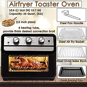 Toaster Oven 6-in-1 Convection - Air Fryer for Roast Bake Broil, 23 Quart Stainless Steel