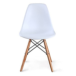 Amazon Basics Modern Dining Chair Set, Shell Chair with Wood Legs for Kitchen, Dining, Living Room - Set of 4, White