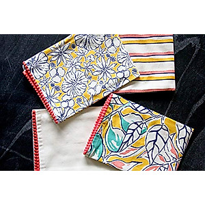 TARAN LIVING Dish Towels for Kitchen - 18x28 Inch, Printed Floral Yellow Tea Towels for Bar, Restaurant and Dishcloths - Pack of 4