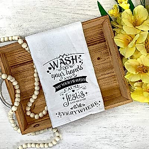 Wash Your Hands Because Jesus and Germs are Everywhere - Funny Bathroom Towel, Flour Sack Towel, Tea towel, Decorative Towel, Novelty Gift for family and friends