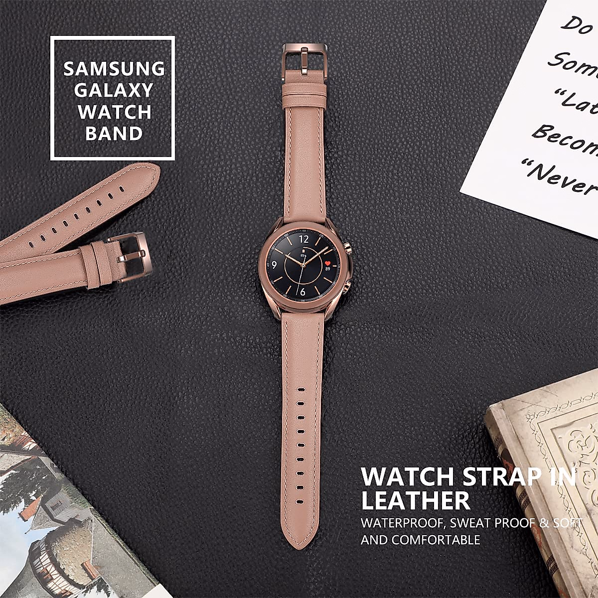 Genuine Leather Bands Compatible with Galaxy Watch 3 41mm/45mm,Woman Man 20mm/22mm Wristband Quick Release Strap for Galaxy Watch 42mm/Watch 4 Classic/Watch 46mm Smartwatch