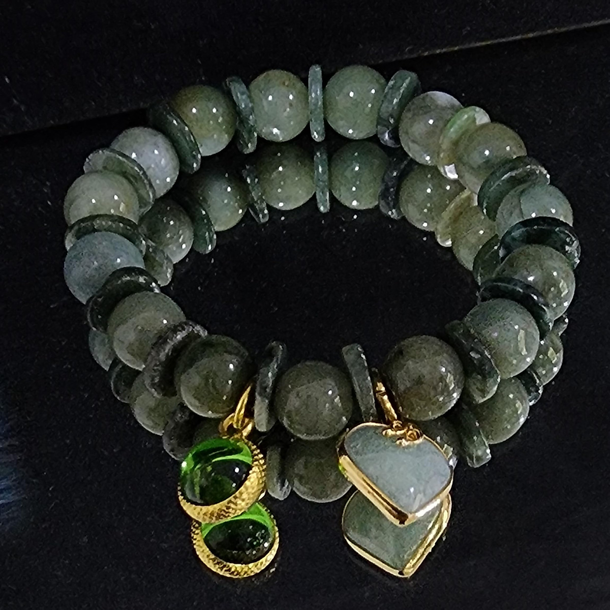 10.80 mm. Jade Bracelets for Women Genuine Green Colors Bangle Energy Gems Jadeite Charms with Pendant Naga Eye Green Crystal and Heart Bring Money Wealth
