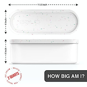 BALCI - Ice Cream Container - 2 Quart - Perfect Reusable Freezer Storage for Homemade Ice Cream Tubs for Sorbet, Frozen Yogurt and Gelato! - Flexible Silicone Lids, Long Scoop - White with Sprinkles