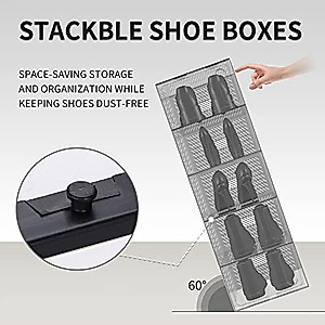 LUTSPC Large Shoe Storage with Magnetic Door, 12 Pack Shoe Storage Boxes, Clear Plastic Shoe Organizer for Closet, Space Saving Stackable Shoe Container for Entryway, Under Bed, Wardrobe, Bathroom Storage (Grey)