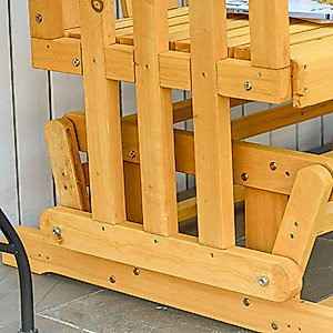 Outsunny 2-Person Outdoor Glider Bench, Wood, Quick Drying, Wide Armrest, Rocking Chair Loveseat for Backyard Garden Porch, Natural