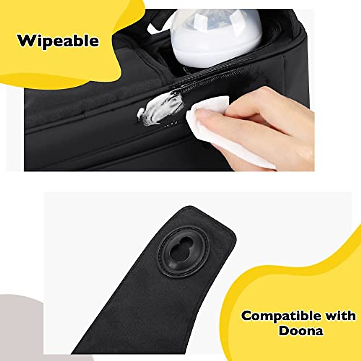 Upperkids Essentials Bag Compatible with Doona Infant Car Seat Stroller, Stroller Accessories, Organizer Bag, Car Seat Bag included Cup Holder, Phone Pockets, Wipes Pocket, Easy Access Baby Essentials