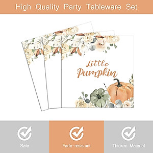 96 PCS Little Pumpkin Baby Shower Tableware Sets Party Decorations Fall Autumn Pumpkin Paper Plates Napkins Forks Pumpkin Floral Birthday Party Supplies for 24 Guests