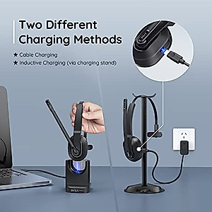 Bluetooth Headset, Wireless Headphones with AI-Powered Environmental Noise Cancelling Microphone (ENC) & Fast Charging Stand, Lightweight, 45Hrs On-Ear Headphone with USB Dongle for PC (Black)