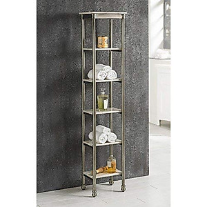 Home Styles The Orleans Six Tier Tower with Marble Laminate Shelves, Sturdy Powder-Coated Steel Frame