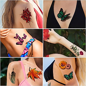 Cerlaza 78 Styles Temporary Tattoos for Women Adults, 3D Butterfly Tattoo Stickers Realistic Tatuajes Temporales Woman, Waterproof Long Lasting Flower Fake Tattoos Sexy Semi Permanent Tatoo