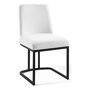 Modway Amplify Sled Base Upholstered Fabric Dining Side Chair, Black White 22 x 19 x 32