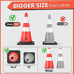 RoadHero 12 Pack Traffic Safety Cones 28 Inch, PVC Cone with Black Weighted Base, Orange Cones with Reflective Collars for Parking Lot, Road Safety, Construction Events