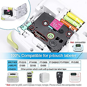 Label KINGDOM Compatible Label Tape Replacement for Brother P Touch TZe TZ Tape 12mm 0.47 Inch Laminated (White on Black,Blue,Turquoise Blue,Berry Pink,Lime Green) for Brother PTD210 PTH110 PTD400
