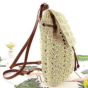 Lightweight Straw Crochet Backpack Hollow Out Drawstring Shoulders Bag for Women
