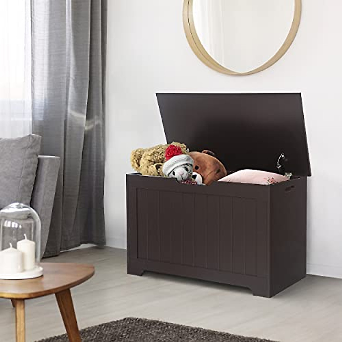 Epetlover Toy Chest for Girls Boys Wooden Storage Box with Flip-top Lid & Safety Hinge, Kids Room Play Room Nursery Organizer, Bedroom Bench with 100L Storing Area, Brown