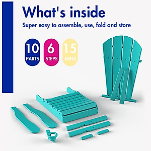 BRIOPAWS Folding Adirondack Chairs Set of 2, Weather Resistant Patio Chairs w/Cup Holder, HDPE Plastic Chair, Lawn Chairs for Fire Pit, Deck, Outdoor, Porch, Campfire, Aqua, 2 Packs