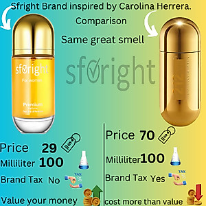 sfright Caroline Herrera Rose Inspired Fragrance For Women - Bubbly Rosé, Peach Blossom, Jasmine - Fresh, Dynamic, Sensual - Day and Night Wear - Edp Spray 3.04 Oz