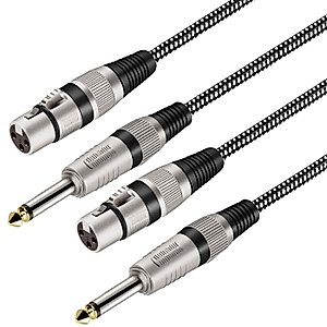 KINXIYU XLR Female to 1/4 Inch TS Cables 6 FT/2Pack, Nylong Braided XLR 3 Pin Female to 6.35mm TS Male Unbalanced Interconnect Wire Mic Cord for Dynamic Microphone (Pure Copper Conductors)