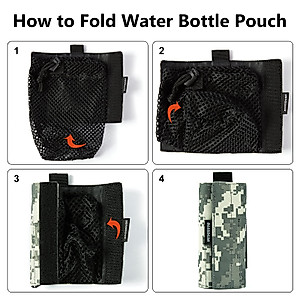 Bassdash Tactical Molle Water Bottle Pouch with Carabiner Foldable Mesh Holder Bag for Travel Fishing Hunting Hiking Outdoor Activities