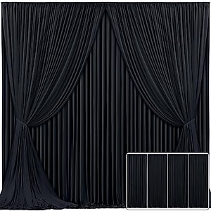 4 Panels Black Backdrop Curtain for Parties Wrinkle Free Black Photo Curtains Backdrop Drapes Fabric Decoration for Birthday Party Wedding 20ft(W) x 10ft(H)