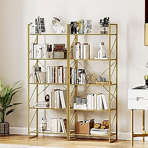 YITAHOME Acrylic Gold Bookshelf, 5 Tiers Modern Open Bookcase, Display Shelf Storage Rack for Bedroom, Living Room, Kitchen, Home Office, Gold&Acrylic