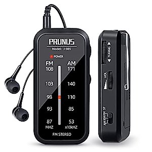 Pocket Radio Mini AM FM Stereo Radio Portable Battery Operated Radio, Includes Headphones, with Back Clip and Signal Indicator, Operated by AAA Batteries for Walking and Jogging, J-985 by PRUNUS