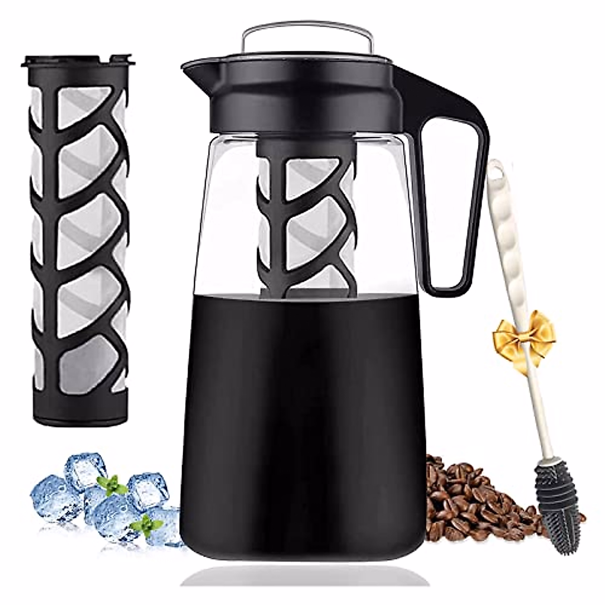 Cold Brew Coffee Maker, Iced Coffee Maker Tea Brewer Leak-Proof with Removable Mesh Filter for Iced Coffee Cold Brew Tea, 2QT