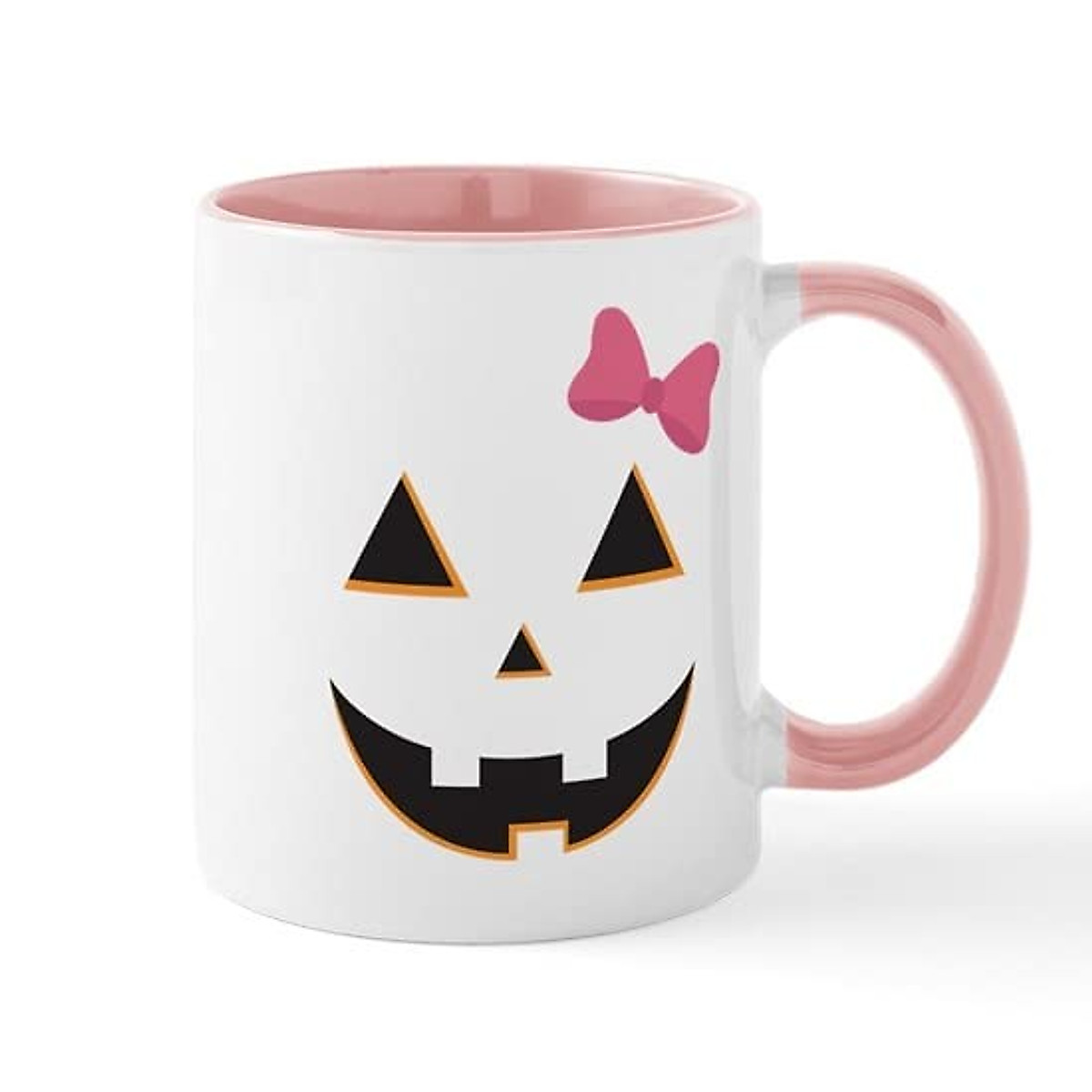 CafePress Pumpkin Face Pink Bow Mug Ceramic Coffee Mug, Tea Cup 11 oz