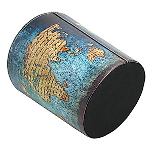 Scakbyer Wastebasket, Retro European Style Household Home Office Round PU Leather Waste Bin Paper Basket Trash Can Dustbin Garbage Bin Waste-Paper Basket Ashcan Ashbin Without Lid - World Map