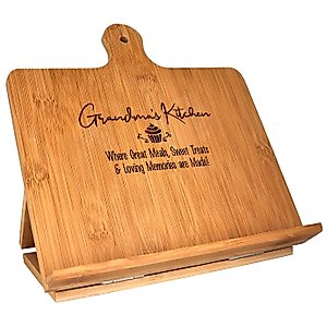 Grandma Recipe Cookbook Holder Stand Gift - Custom Engraved Bamboo Cutting Board Foldable Chef Easel Metal Hinges Kickstand iPad Tablet Compatible Christmas Birthday Kitchen Decor Design (10.25x10.25)