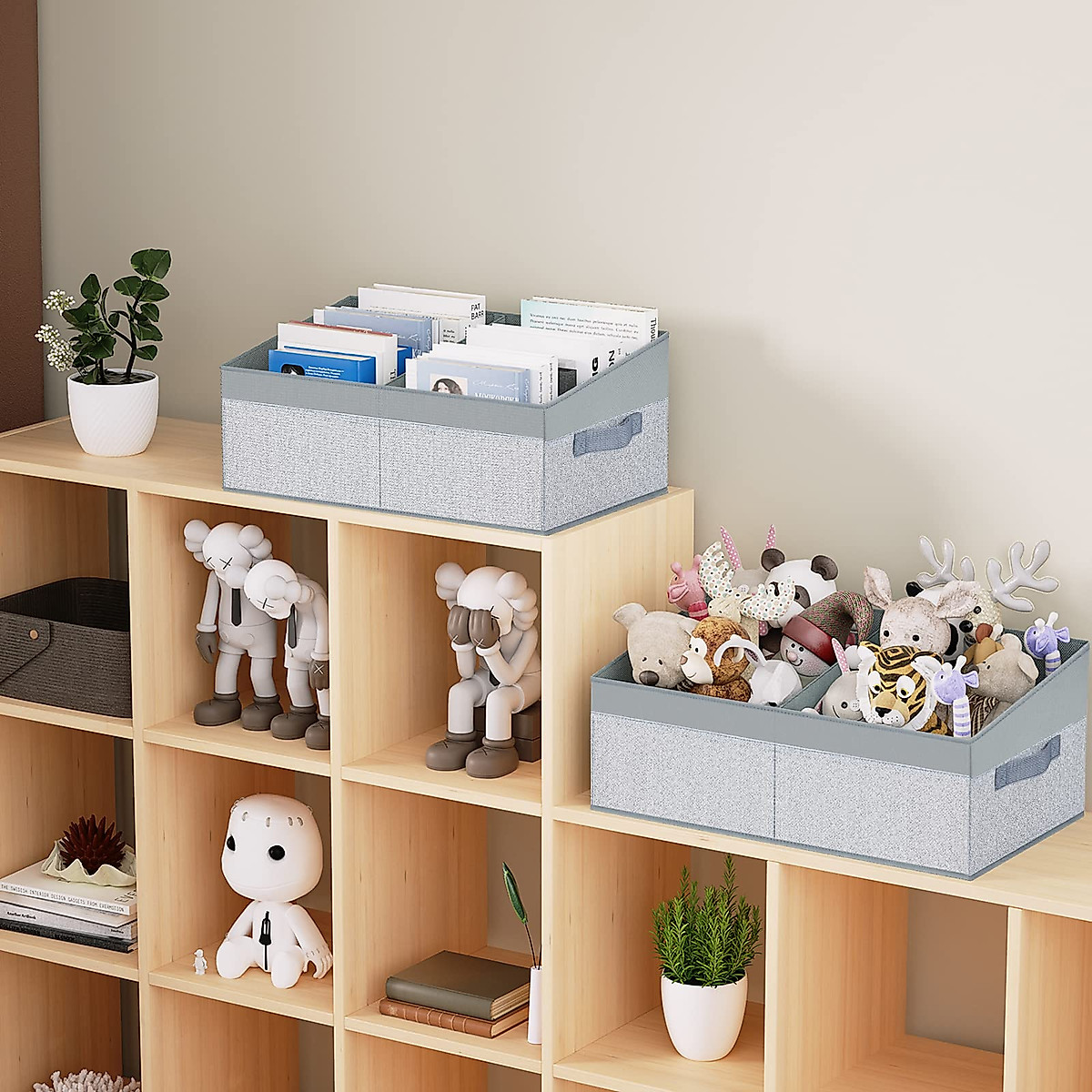 DIMJ Trapezoid Storage Bins, 3 Packs Closet Baskets, Foldable Fabric Baskets for Clothes, Baby Toiletry, Toys, Towel, DVD, Book Blended and Gray