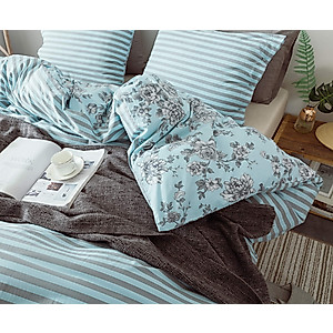 ANNA.Z HOME 3-Piece Cotton Duvet Cover Set. 100% Cotton Percale Fabric. Real Reversible Design. Pre-Washed Printed Fabrics. Soft and Easy Care. Modern Farmhouse Style. (Green, King Set)