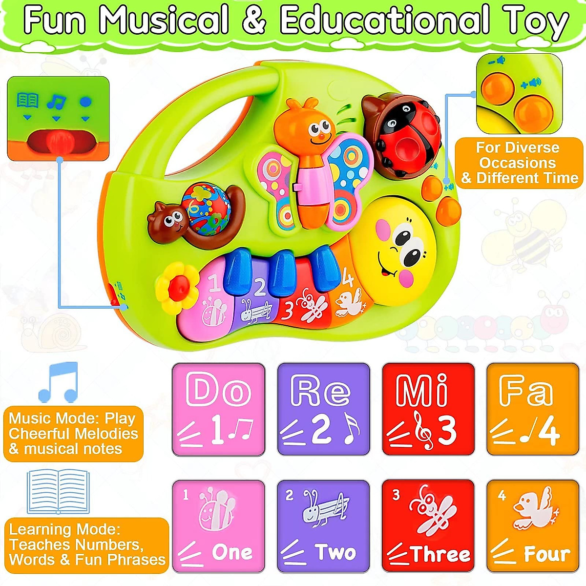 Baby Piano Toy Baby Toys 6 to 12 Months Infant Toys Baby Musical Toys Sensory Toys Light Up Toys for 1 Year Old Newborn Infant Toys 6-12 Months Toddler Piano Toy Xmas Birthday Gifts Girl Toys for Boys