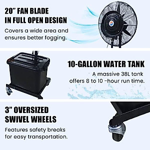 Cool-Off™ 10 Gallon water tank Tropic Breeze Portable Misting Fan with 90 Degree Oscillation (Midnight Black)