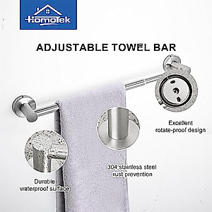HOMOTEK Towel Bar Adjustable Bathroom Towel Holder, Towel Rod Size from 14 Inch to 24.5 Inch Single Towel Racks, Wall Mount Towel Rail, Towel Hanger Towel Hook for Bathroom, Kitchen(Brushed Nickel)