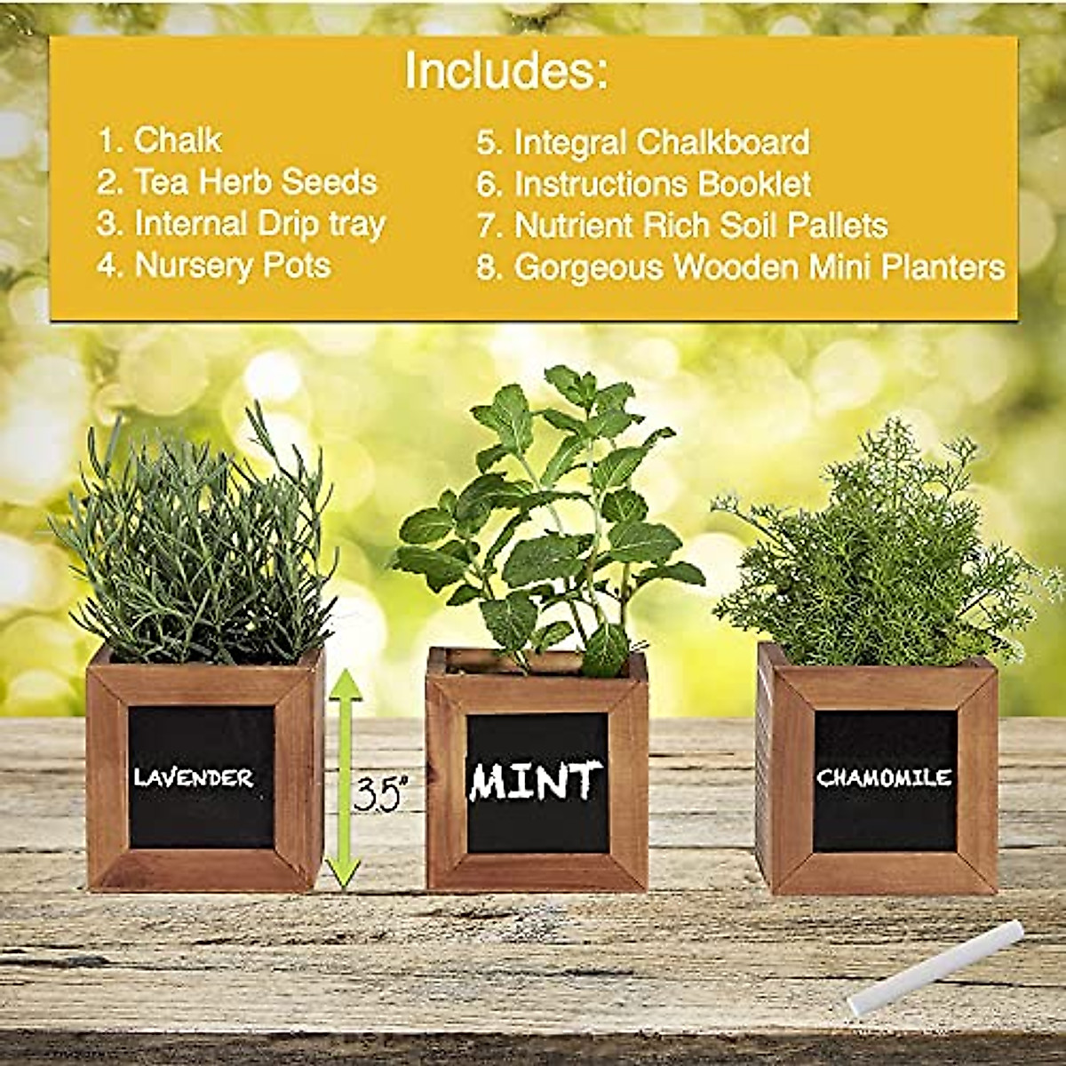 Indoor Herb Growing Kit - Herbal Tea Plants Included in Tea Growing Kits are Lavender, Chamomile & Mint Seeds. Medicinal Herb Plants Seed Kit