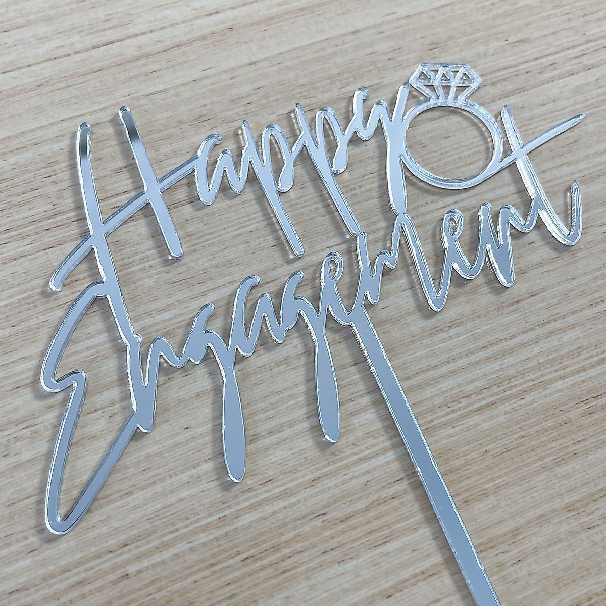 NSHYXXSPY Happy Engagement Cake Topper, Mirror Silver Just Engaged Cake Topper, Bridal Engagement, We're Engaged Wedding Decoration for Wedding Party Cake Decorations Supplies