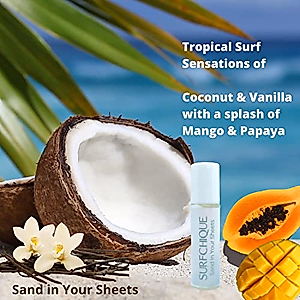 SURFCHIQUE Tropical Beach Perfume Oil Roll on Fragrance for Women with Coconut, Vanilla notes and touch of Mango & Papaya - Sand in Your Sheets