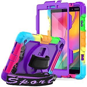 ausleben 2019 Case for Samsung Galaxy Tab A 8.0 inch case 2019,SM-T290/SM-T295.Full Body Protection Case with Built-in Screen Protector Pen Holder [360 Rotating Hand Strap] for T290 (Colourful)