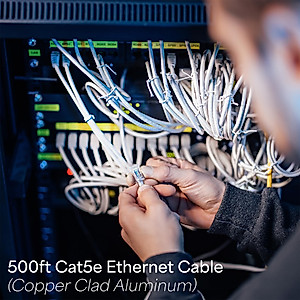 VIVO 500ft Bulk Cat5e, CCA Ethernet Cable, 24 AWG, UTP Pull Box, Cat-5e Wire, Indoor, Network Installations, White, CABLE-V002W