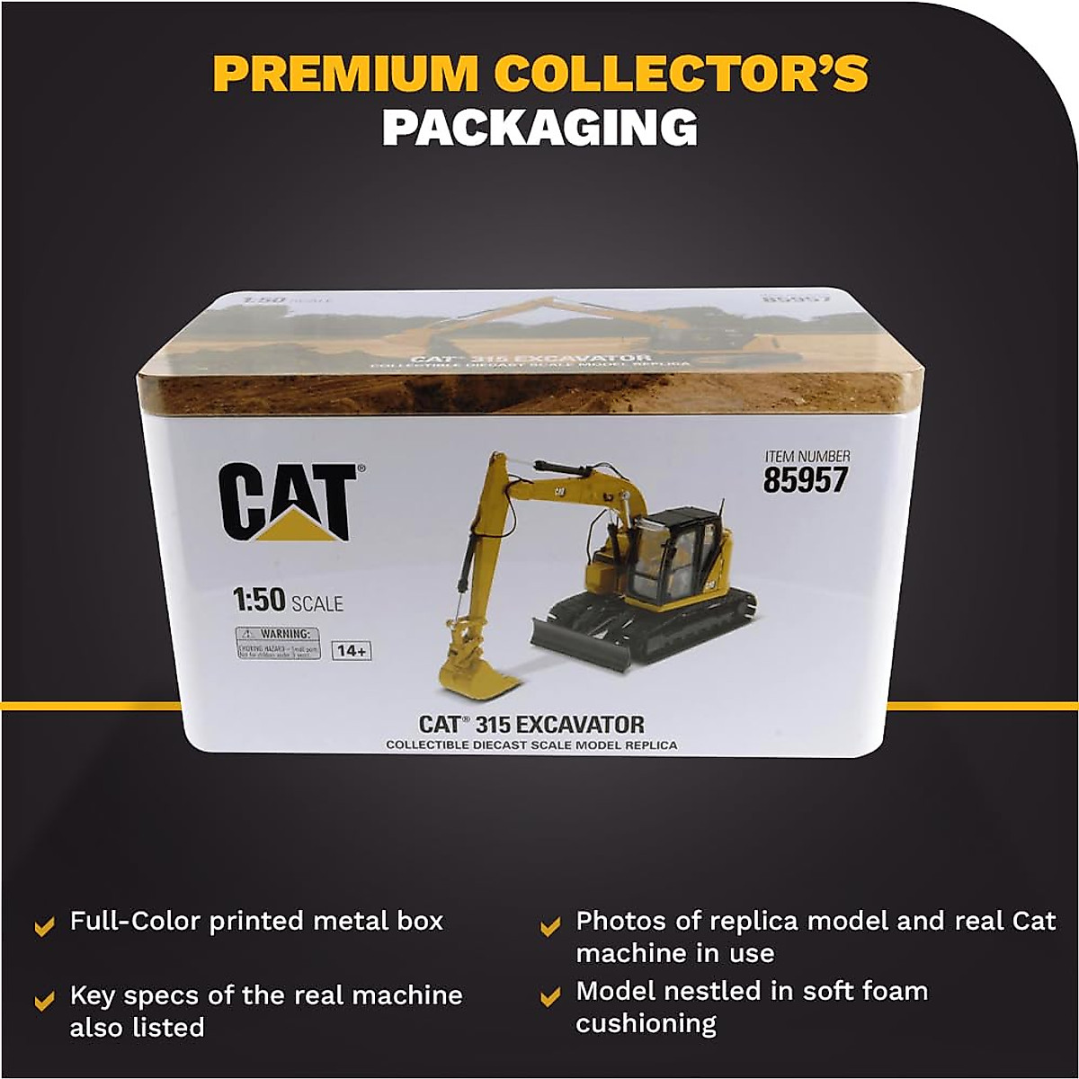 Diecast Masters 1:50 Scale Caterpillar 315 Hydraulic Excavator | High Line Series Cat Trucks & Construction Equipment | 1:50 Scale Model Diecast Collectible Model 85957
