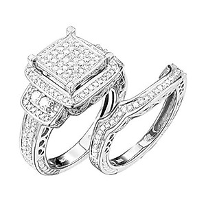 TGDJ .925 White Diamond Sterling Silver Ring, 0.43 Ct Round Cut Diamond Wedding Ring, Multi Band Diamond Ring gift for Women