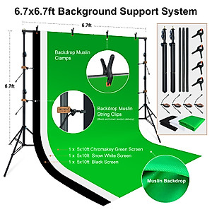 LINCO Lincostore Photo Video Studio Light Kit AM169 - Including 3 Color Backdrops (Black/White/Green) Background Screen